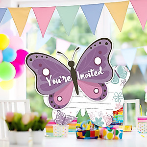 20 Sets Butterfly Shaped Fill-In Invitations With Envelopes,Floral Baby Shower or Birthday Party Invitations Invite Cards for Boys Girls Teens Kids,Butterfly Birthday Baby Shower Bridal Shower Invites