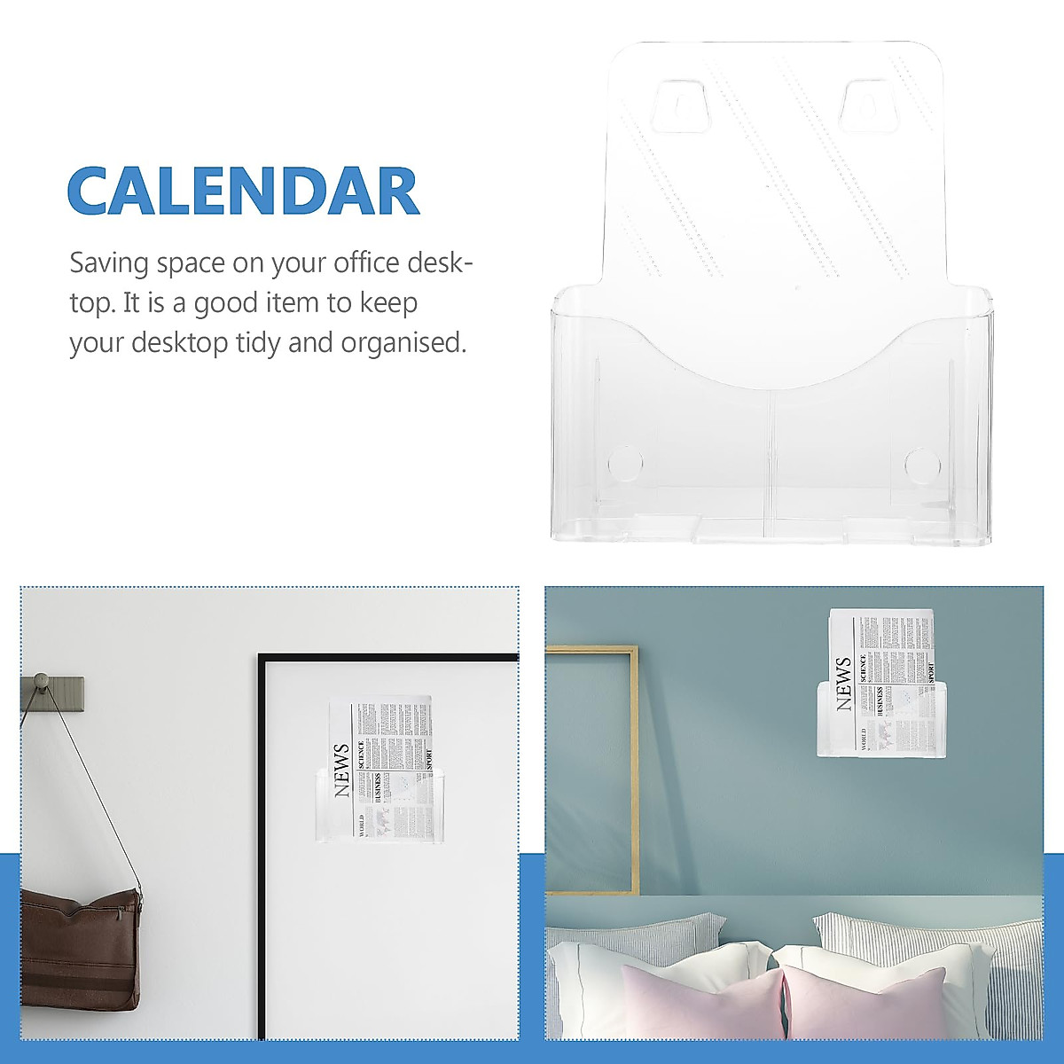 iplusmile Acrylic Wall File Organizer, Clear Wall Mounted File Holder, Plastic Hanging Paper Organizer, Wall Bins for office, School and home, 27.5X23CM