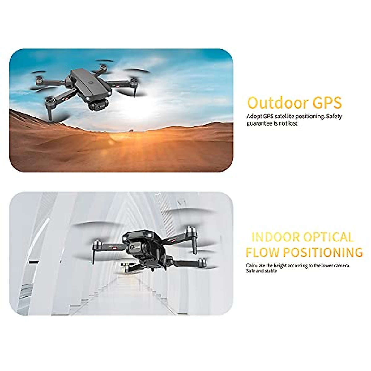 Lozenge Brushless Drone with Camera 4K Camera GPS Drone Follow Me Quadcopter Helicopter HJ188 RC Drones with Camera Motorized Adjustment Camera Dual Cameras Gesture Video/Photography (4K Double Camera&3 Battery&Grey)