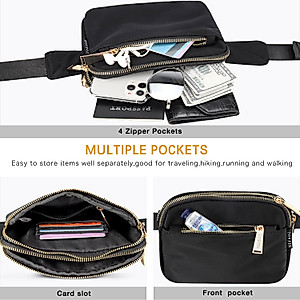 ZORFIN Fanny Packs for Women Men, Black Crossbody Fanny Pack, Belt Bag with Adjustable Strap, Fashion Waist Pack for Outdoors/Workout/Traveling/Casual/Running/Hiking/Cycling (Black)