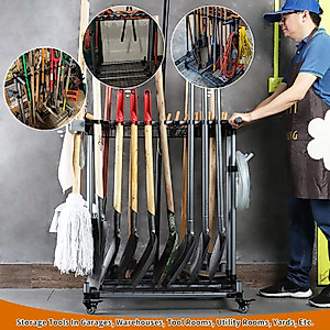 QTJH Heavy duty garden tool organizer garage storage holder storage large long farming tools lawn tool metal rack shovel and rake organizer