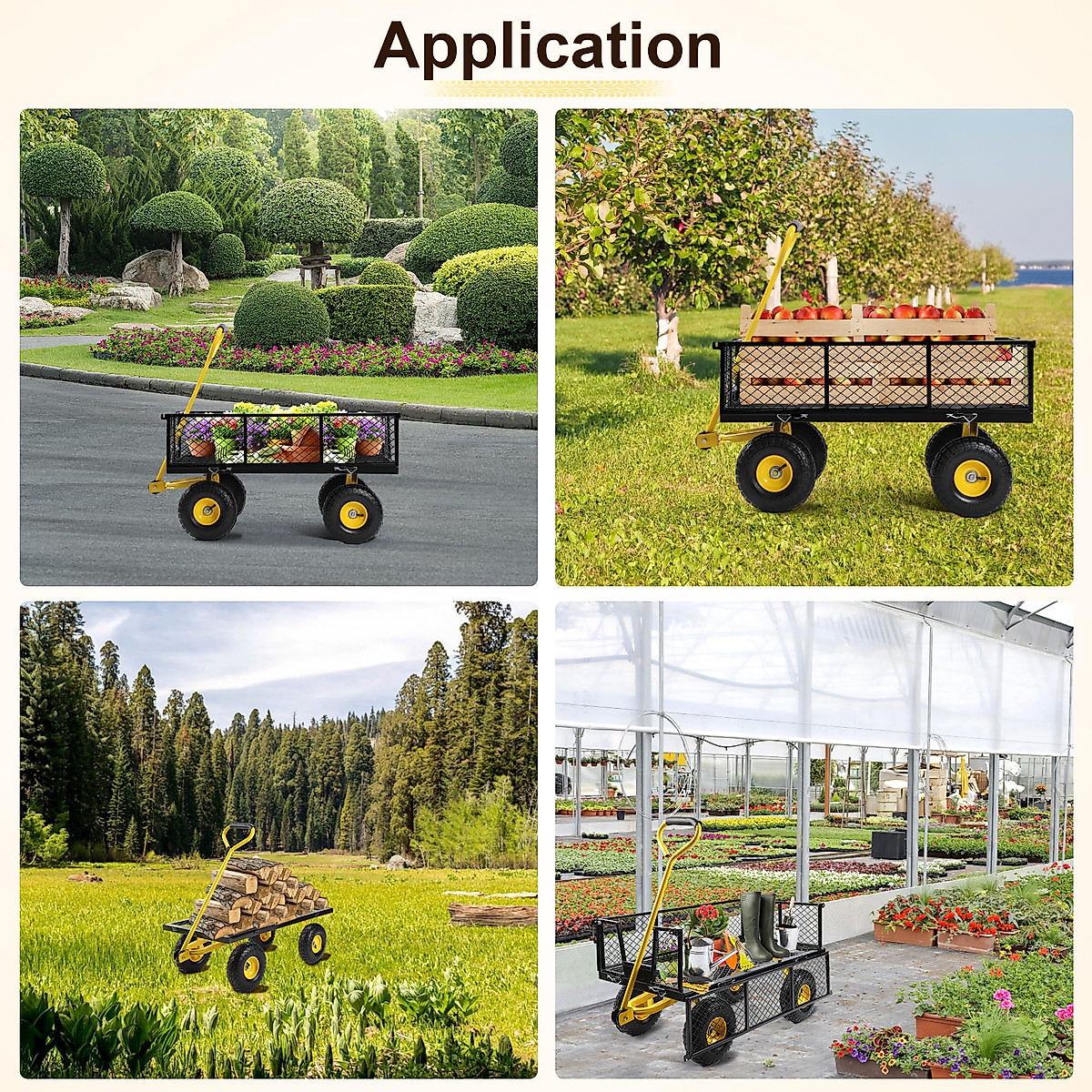 Rengue Heavy Duty Garden Cart, 900 lbs Large Capacity Steel Garden Cart, Utility Wagon Cart with Removable Sides and Rotating Handle, Outdoor Utility Wagon Suitable for Garden, Farm, Yard