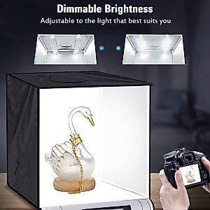 Photo Box 16"/40cm Photo Studio Light Box Portable Photography Shooting Tent with LED Lights, Dimmable Table Top Light Tent with 6 Color Backdrops for Jewellery, Food, Bags, Shoes
