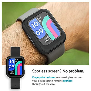 TUDIA Easy Snap On Tempered Glass Compatible for Wyze Smart Watch 47mm, Full Coverage Tough PC Case with Screen Protector Bubble-Free Anti Fingerprint HD Protective Case Cover
