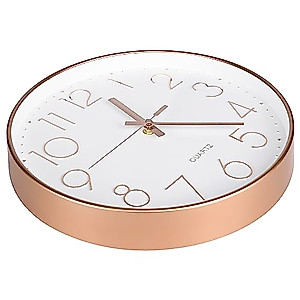 Yoiolclc Wall Clock Battery Operated Non-Ticking Modern Analog Wall Clocks for Living Room, Kitchen, School (12Inch, Rose Gold)
