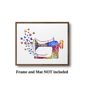 Dignovel Studios 8X10 Unframed Sewing Machine Butterfly Seamstress Sewing Watercolor Art Print Poster Housewarming Wall Giclee Office Home Decor DN533