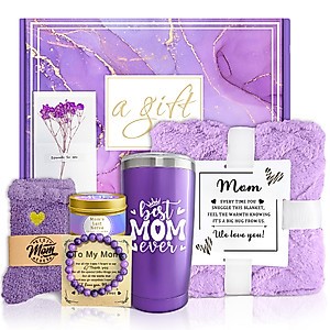 Gifts for Mom, Mothers Day Mom Gifts from Daughters Lavender Relaxing Gift Basket with Luxury Flannel Blanket Care Package, Unique Self Care Get Well Soon Gift, Birthday Gift for Women