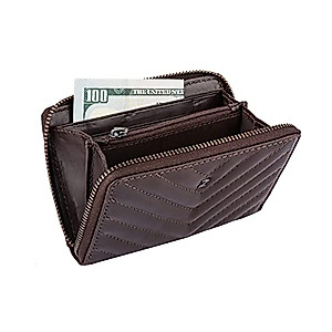 Zinda Genuine Leathers Women’s Wallet Mini Purse Zip Around RFID Protection Quilted (Brown)