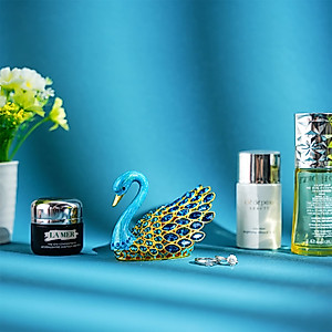 YU FENG 3.7inch Enamel Blue Gems Swan Trinket Box Hinged Hand-Painted Jewelry Storage Ring Holder Keepsake Box Animal Figurine Collectible Wedding Favor Gift