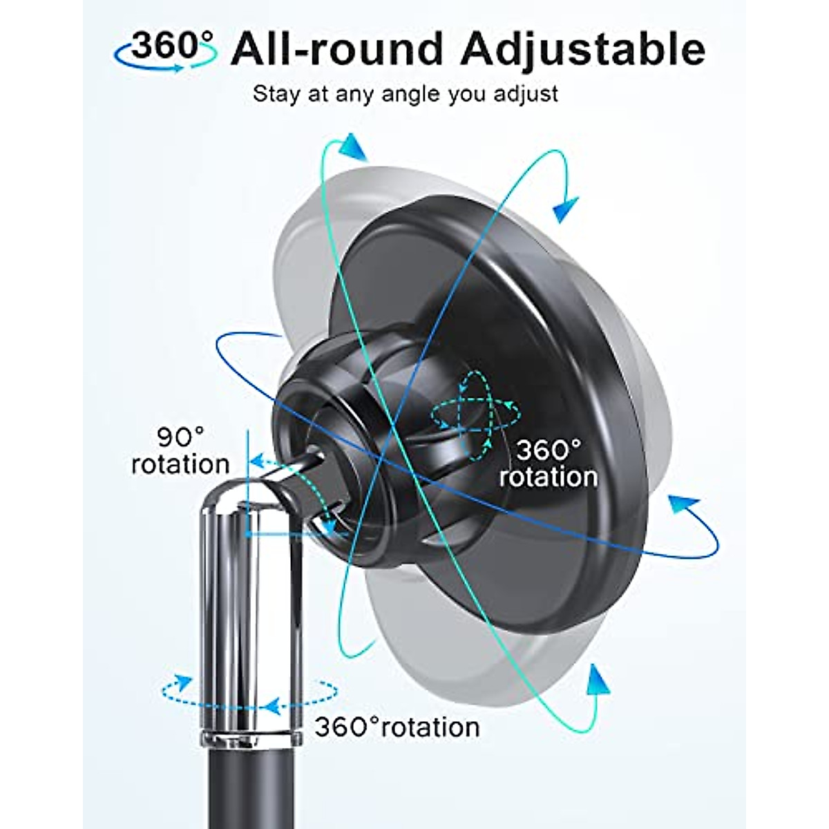 EWA Magnetic Phone Stand, 360°Rotation Adjustable Cell Phone Stand for Desk/Nightstand/Office, Hands-Free Metal Magnetic Phone Holder Stand, Compatible with iPhone 15/14/13/12 Magsafe Case, Black