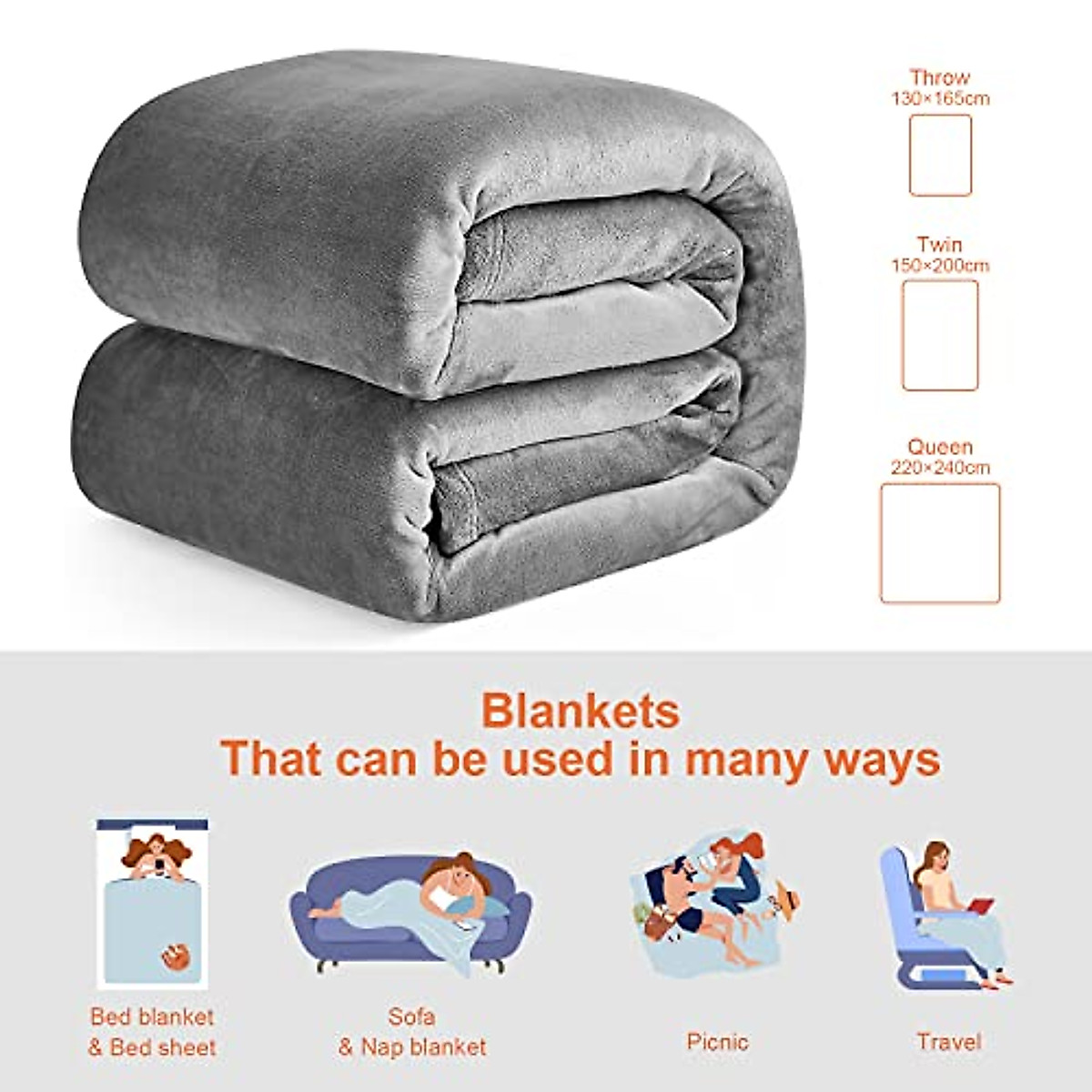 EHEYCIGA Blanket for Men & Women Grey Standard Size 35 Inches