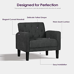 TYBOATLE Accent Chair, Fabric Living Room Arm Chairs for Bedroom, Mid Century Modern Upholstered Tufted Bedroom Office Armchair Single Sofa，Reading Lounging Side Lounge Chair (Dark Grey)