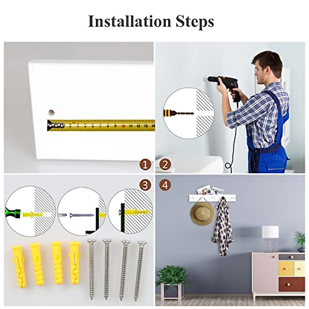 horkmous 2PCS Coat Rack Wall Mount, 5 Pegs Wood Coat Hook Wall Hanger, 17 Inches Wall Mounted Coat Rack for Hanging Towels, Hats, Backpacks, Clothes, Keys(White)