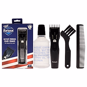 Barbasol Battery Powered Electric Beard Trimmer with Stainless Steel Blades and Adjustable Settings