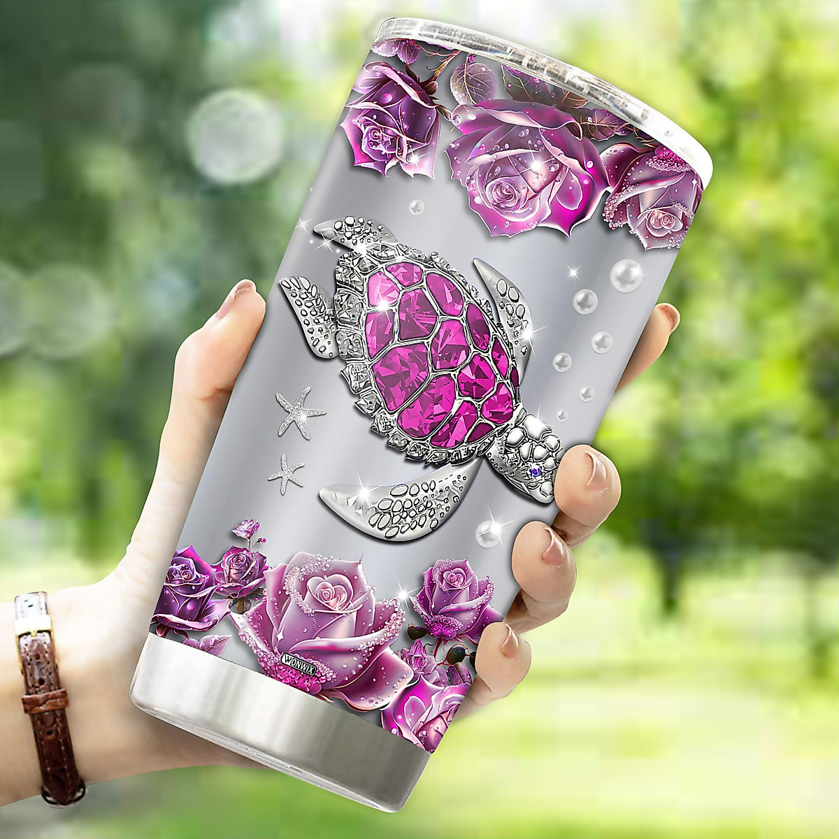 WONWIX Personalized Sea Turtle Coffee Mugs For Mom Women Adults Sea Turtles Lovers Water Bottle Travel Mug Jewelry Mothers Day Birthday Christmas Valentine 20oz Stainless Steel Cup With Lid