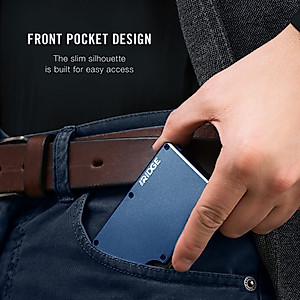 The Ridge Wallet For Women, Slim Wallet For Women - Thin as a Rail, Minimalist Aesthetics, Holds up to 12 Cards, RFID Safe, Blocks Chip Readers, Aluminum Wallet With Cash Strap (Navy)