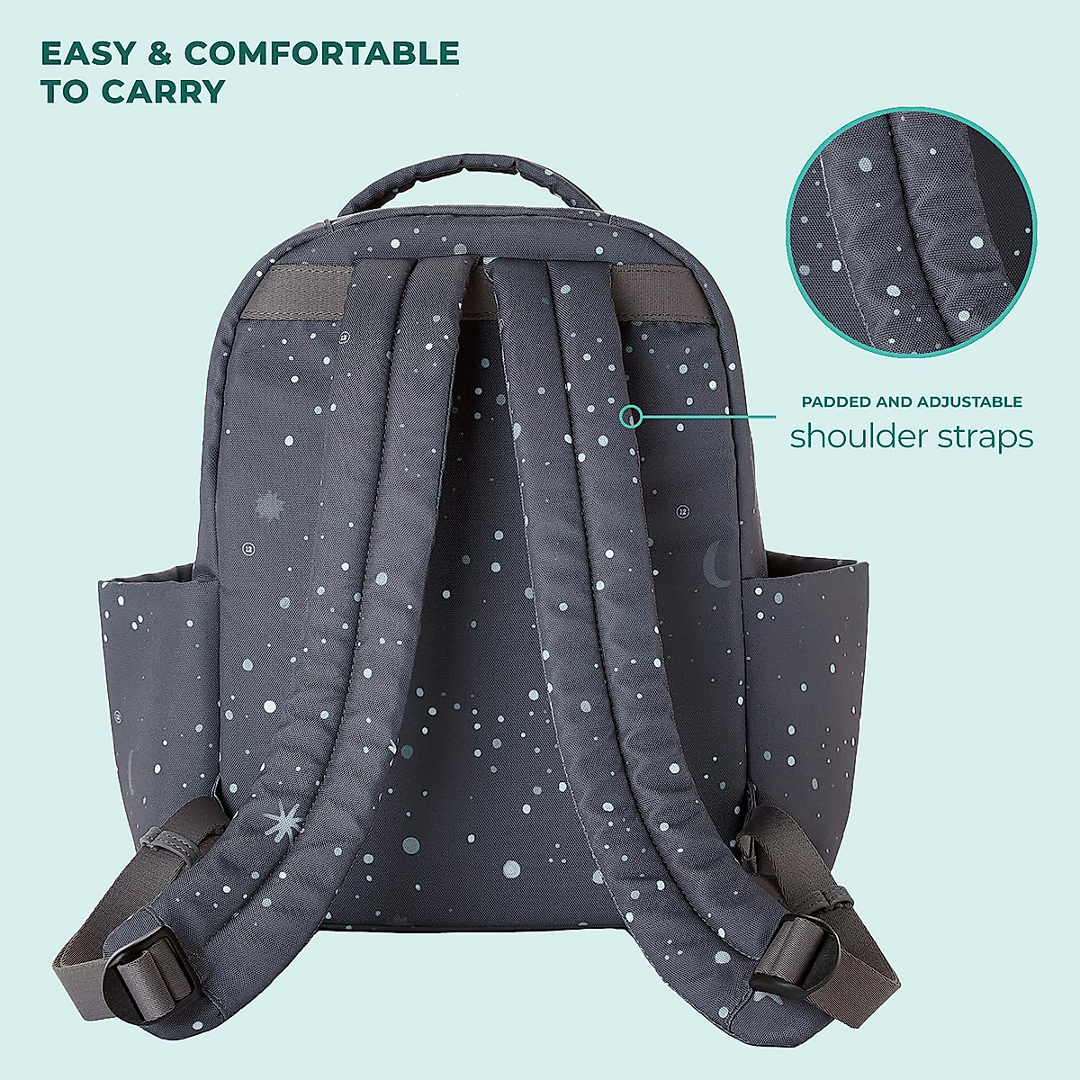 TWELVElittle Tiny Go Backpack Diaper Bag - Diaper Baby Bag with Changing Pad, Multiple Insulated Pockets in Grey Twinkle