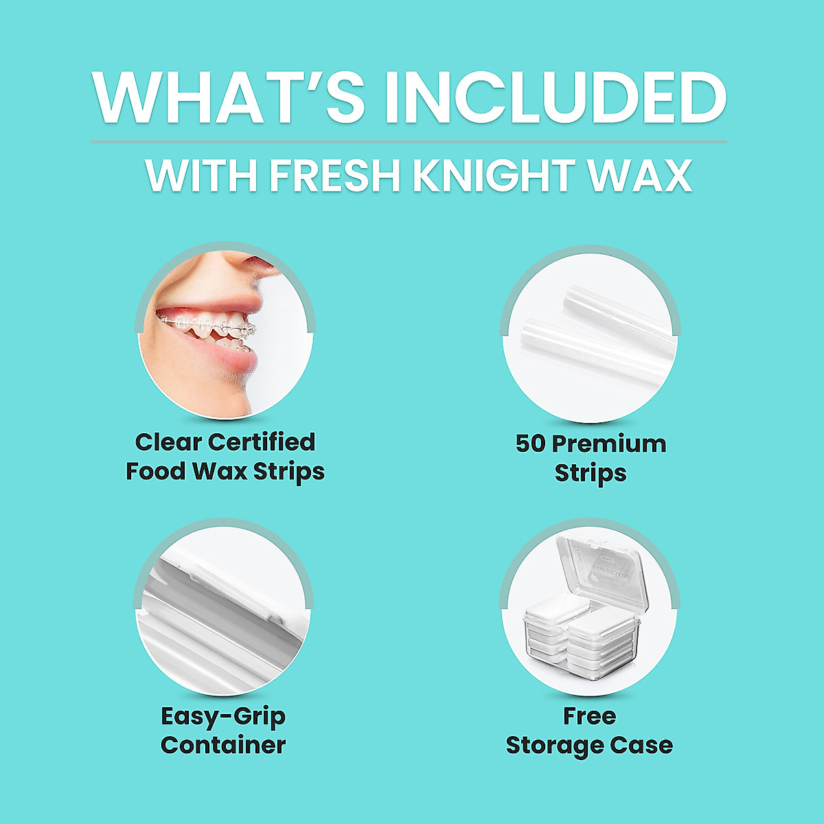 Braces Wax,10 Pack. Dental Wax for Braces & Aligners, Unscented & Flavorless - 50 Premium Orthodontic Wax-Strips. White Cases. Includes storage case. Food Grade ortho bracewax. Fresh Knight. (White)