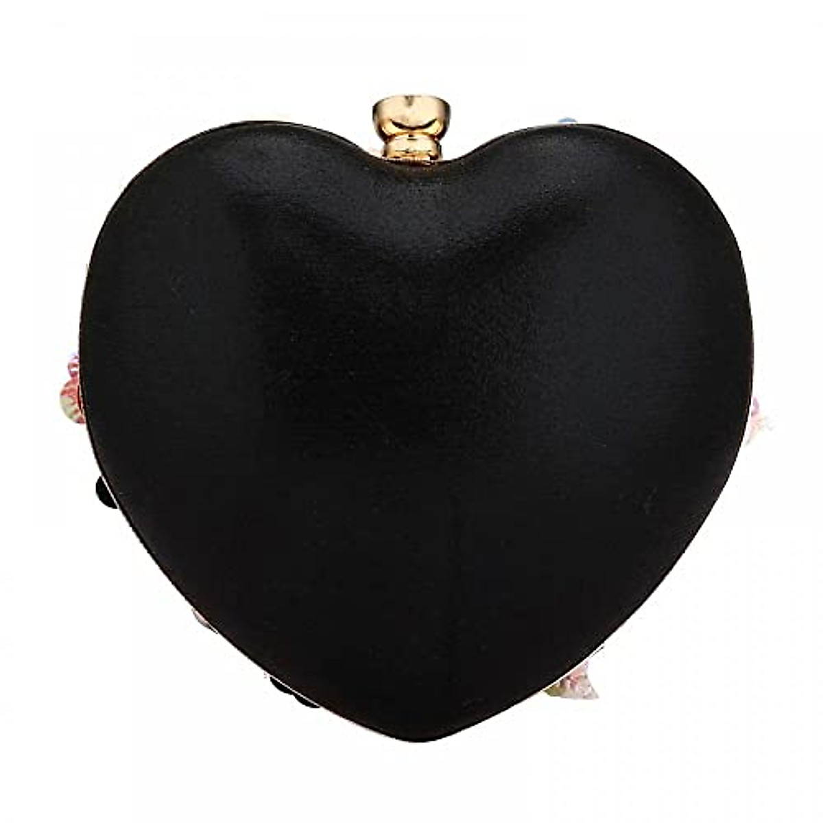 Heart Shape Purse Floral Clutch Purse for Women Mini Vintage Flower Evening Handbag Shoulder Bag (Black)
