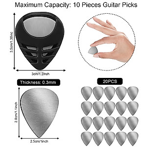 20 Pieces Metal Guitar Picks Plectrums Stainless Steel Picks Guitar Pick Holder Black With Picks Storage Case for Electric Guitar Bass Ukulele