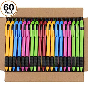 Sikao Pens Bulk Gripped Slimster Retractable Ballpoint Pen Medium Point Black ink Smooth Writing Pens for Journaling No Bleed (60Pack)