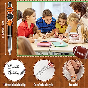 Colarr 16 Set Sports Beads Pens Basketball Football Baseball Rugby Beadable Pens Plastic Beads Making Kit Ballpoint Pen with Black Refills and Bags for Students Gifts School Office Supplies