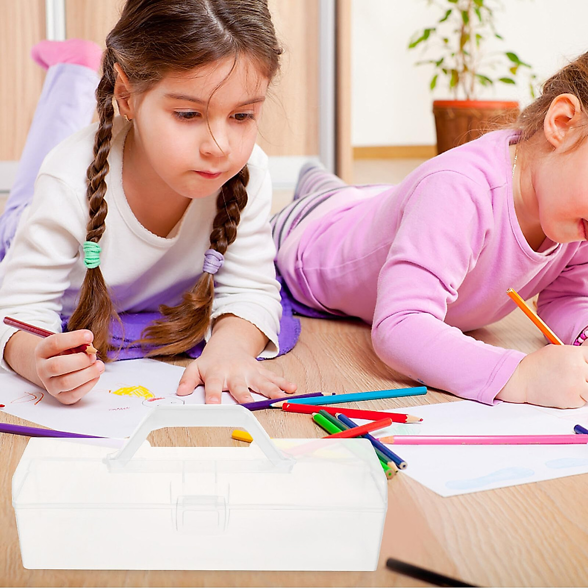 NUOBESTY Decorative Storage Boxes Box transparent paint brush case water color pens case paint brush case The Four Treasures of the Study writing Storage Box portable Tool box