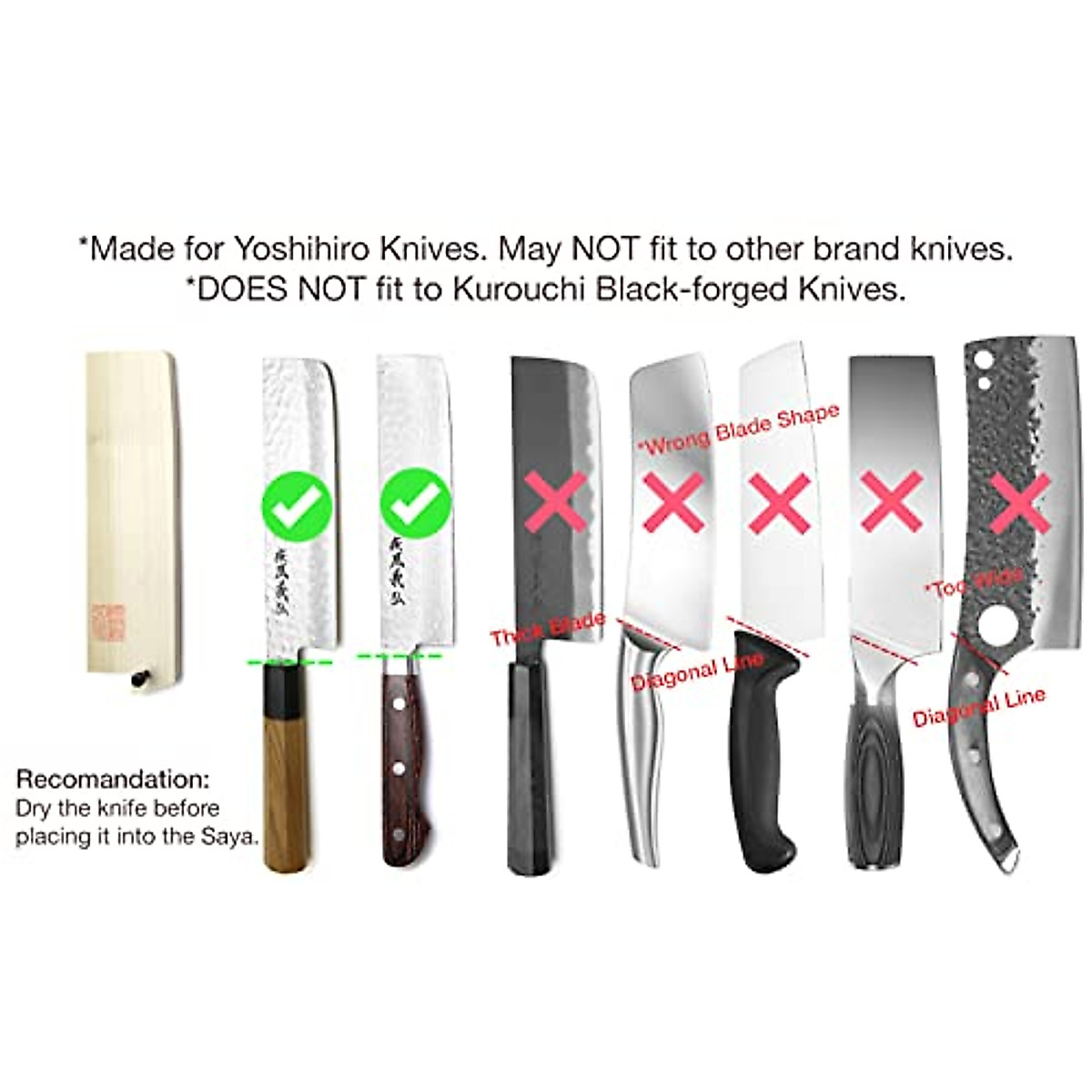 Yoshihiro Natural Magnolia Wood Saya Cover Blade Protector for Nakiri (165mm) 6.5in