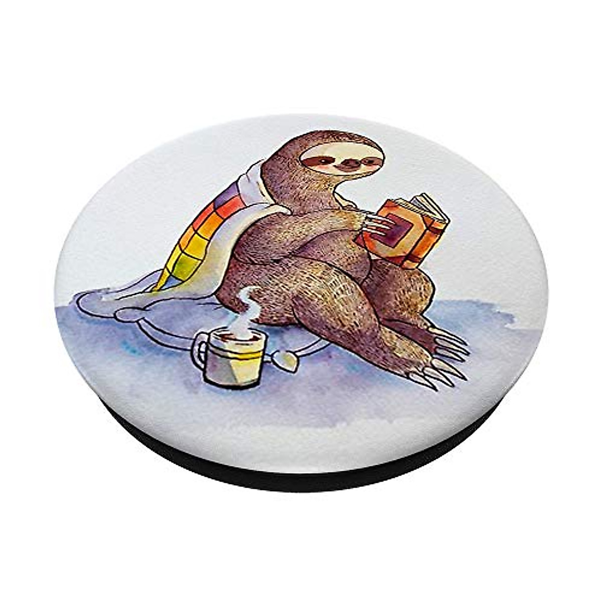 Nerd Sloth Reading Book Coffee Gift for Sloth & Book Lovers PopSockets PopGrip: Swappable Grip for Phones & Tablets