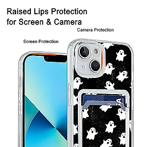 Toncsoza Cute White Ghost Halloween Case for iPhone 13 Mini with Card Holder,Halloween Theme Shock-Absorbing Wallet Case for iPhone 13 Mini, Trendy Design TPU Bumper Case