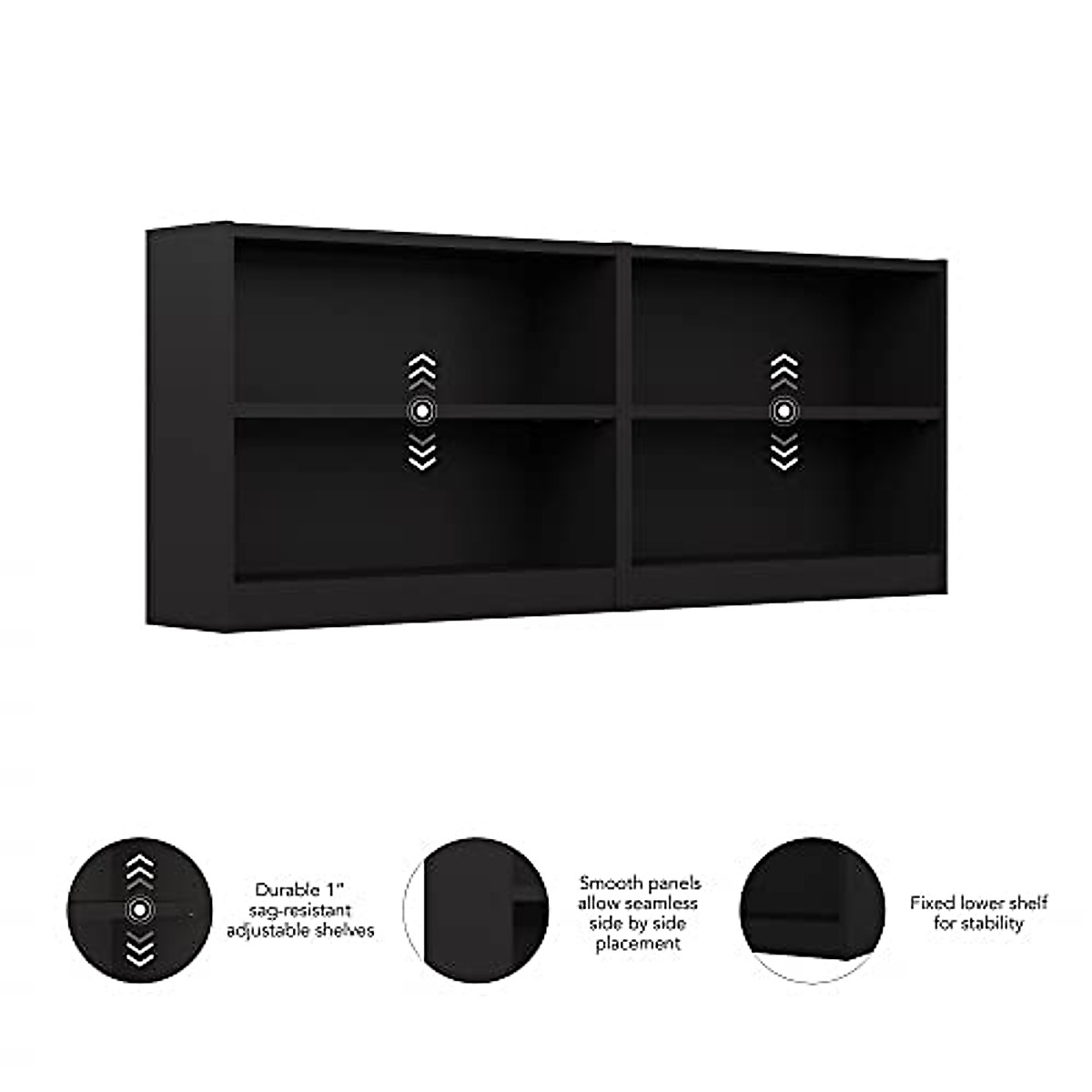 Bush Furniture Universal Small 2 Shelf Bookcase in Black - Set of 2
