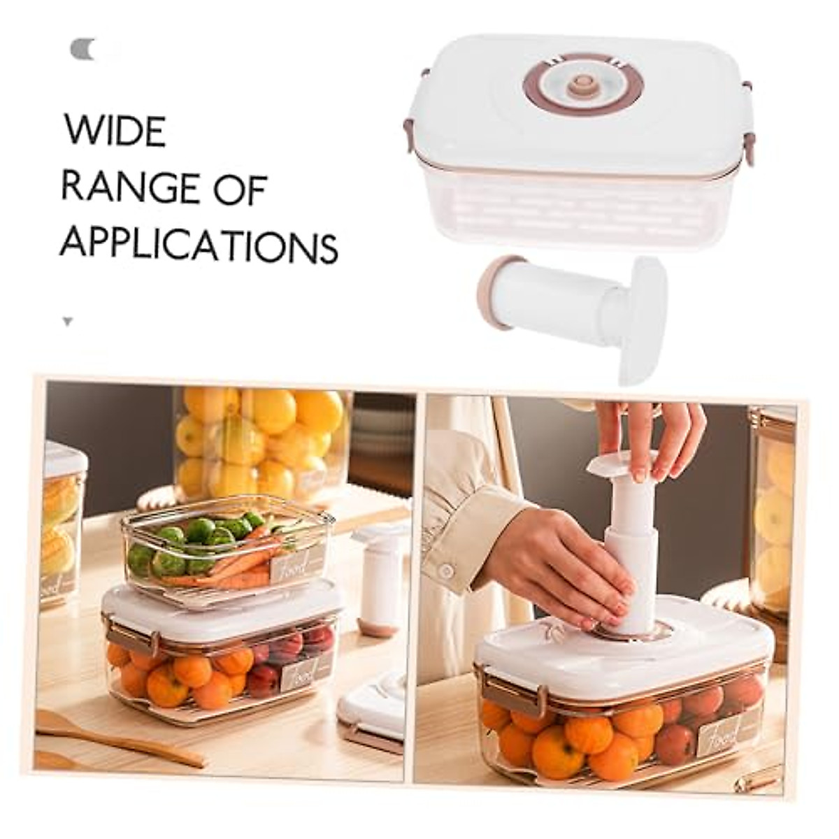 VOSAREA Airtight Food Storage Containers Large 1.2l Hand Pump Sealed Lunch Box for Flour Sugar Crisper Storage Box for Fruits