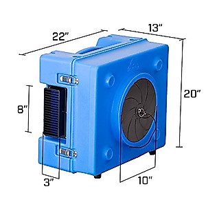 B-Air RA-650 HEPA Air Scrubber Commercial Industrial Grade Air Purifier Negative Air Machine for Water Damage Restoration, Blue