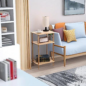 Kosmeey 1 Set Side Table, Wooden 3-Tier Narrow End Tables, Burlywood Nightstand Sofa Side Table Used for Small Spaces, Living Room, Bedroom (Burlywood)
