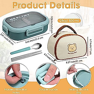 Roshtia 2 Pcs Stainless Steel Leakproof Bento Lunch Box, 28 oz 2 Compartment Metal Portion Control Food Container with Lunch Bag and Utensil Set, BPA Free, Pink and Green