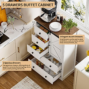 PAKASEPT 5 Drawers Dresser, Farmhouse Modern Tall Dresser 5 Chest of Drawers, Sliding Barn Doors Dresser Chests for Bedroom, Hallway, Living Room, Kids Room