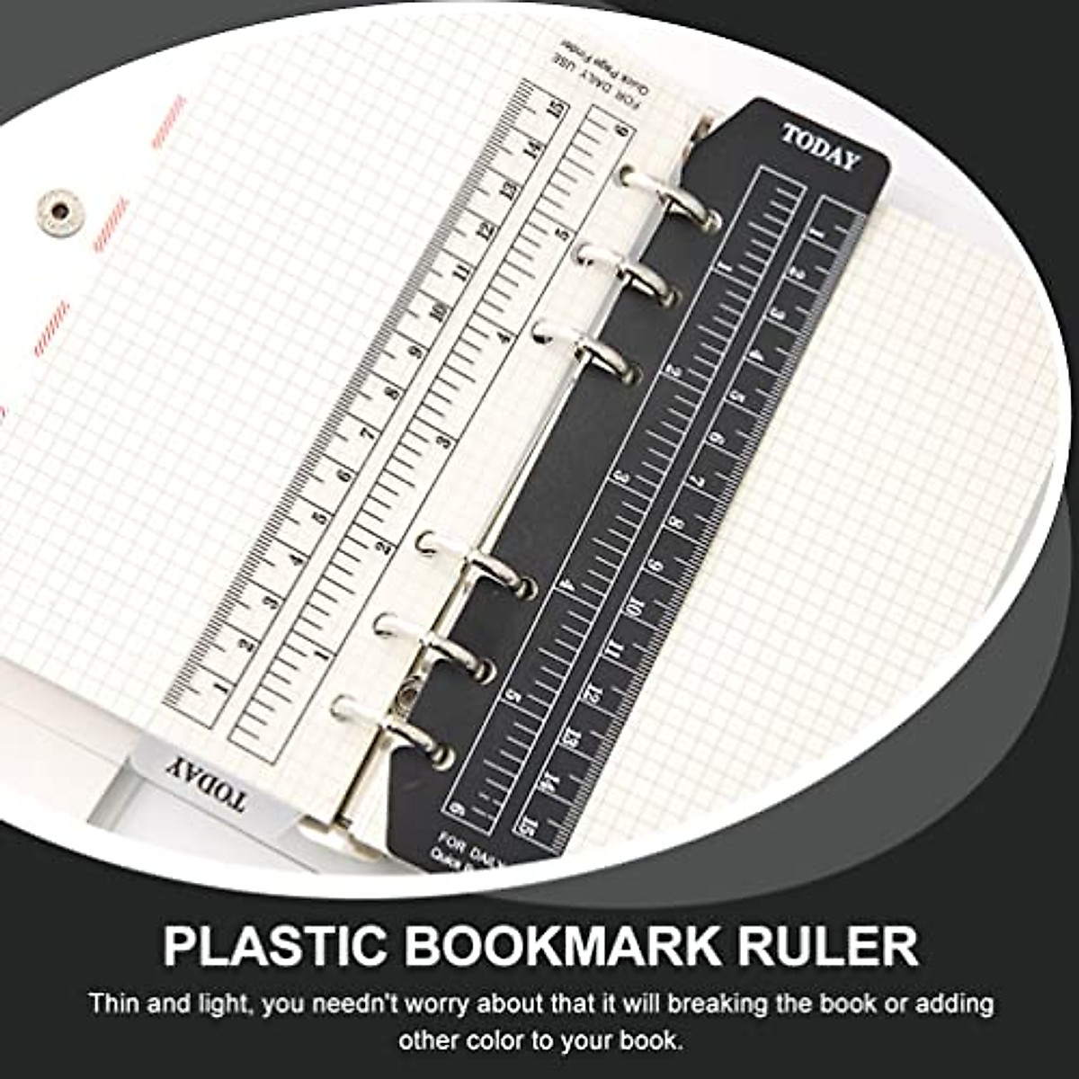 TOYANDONA Clear Binder 18Pcs Plastic Page Marker Snap- in Bookmark Binder Ruler for A5 A6 A7 Size 6- Hole Notebook Filler Planner Accessory Black Clear Multi- Function Planner Bookmark