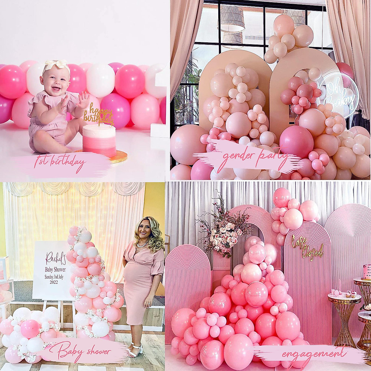 SCMDOTI Pink Balloon Garland Arch Kit, Double Stuffed Rose Pink Balloons and Nude White Balloons,Pastel Hot Pink balloons Garland for Girls Birthday Baby Shower Princess Theme Party Decorations