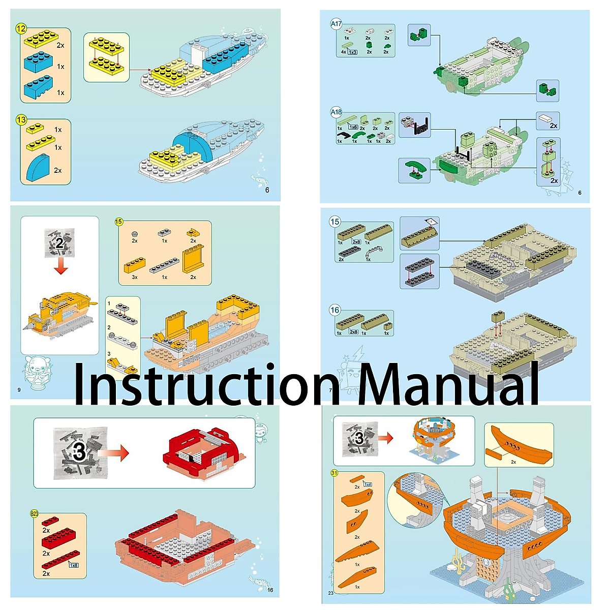 BASEPLATES for Age 6+ Building Block Octonauts Ocean Adventure Octonauts Rescue Ship GUP-E Guppy GUP-D Mobula Vehicle & Barnacles Peso 429pcs Building Brick Set-No Package Box