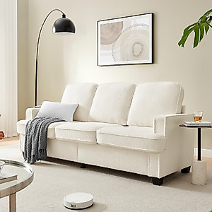 Zelimon Couches for Living Room, 82” Cozy Teddy Fleece Couch Sofa for Living Room/Bedroom/Office/Apartment, Sofa Bed for Small Spaces, Removable Futon Couch Cover, Easy Assembly, Beige