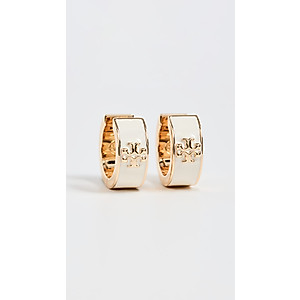 Tory Burch Women's Kira Enamel Huggie Hoop Earrings, Tory Gold/New Ivory, One Size