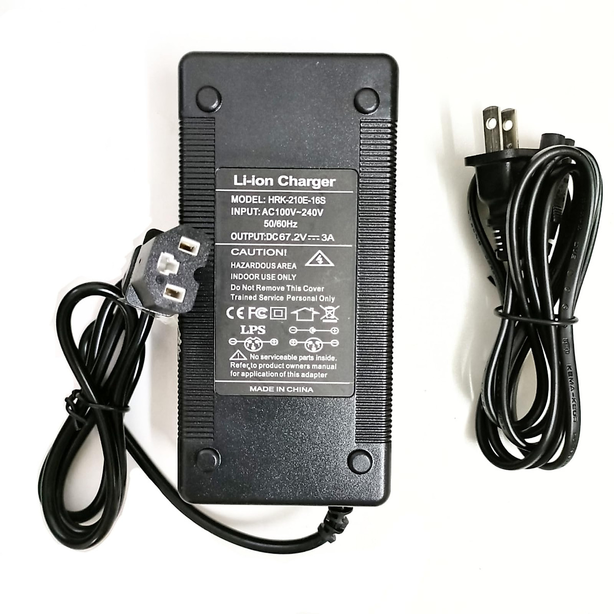 [Verified Fit] 67.2 Volt 3 Amp 3-Pin Battery Charger for 60V(16S) Lithium, for CityCoco 1000W Fat Tire, MotoTec Fatboy and More