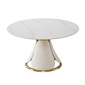 Leavader Modern Marble Round Dining Table - 53" Engineered Stone Dining Table with Round Marble Tabletop and Petal-Shaped Base, Marble White Round Dining Table for Home Kitchen
