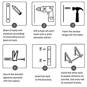 LIVEHITOP Wall Mounted Clothes Rack 2 Pcs, Folding Coat Hanger Dryer Hanging Rail Rod Wardrobe Hooks for Bathroom Balcony RV Indoor Outdoor (Silver, Rod)