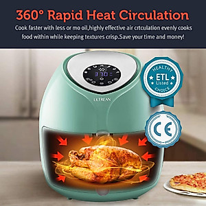 Ultrean Air Fryer 6 Quart, Large Family Size Electric Hot Airfryer XL Oven Oilless Cooker with 7 Presets, LCD Digital Touch Screen and Nonstick Detachable Basket,UL Certified,1700W (Blue)