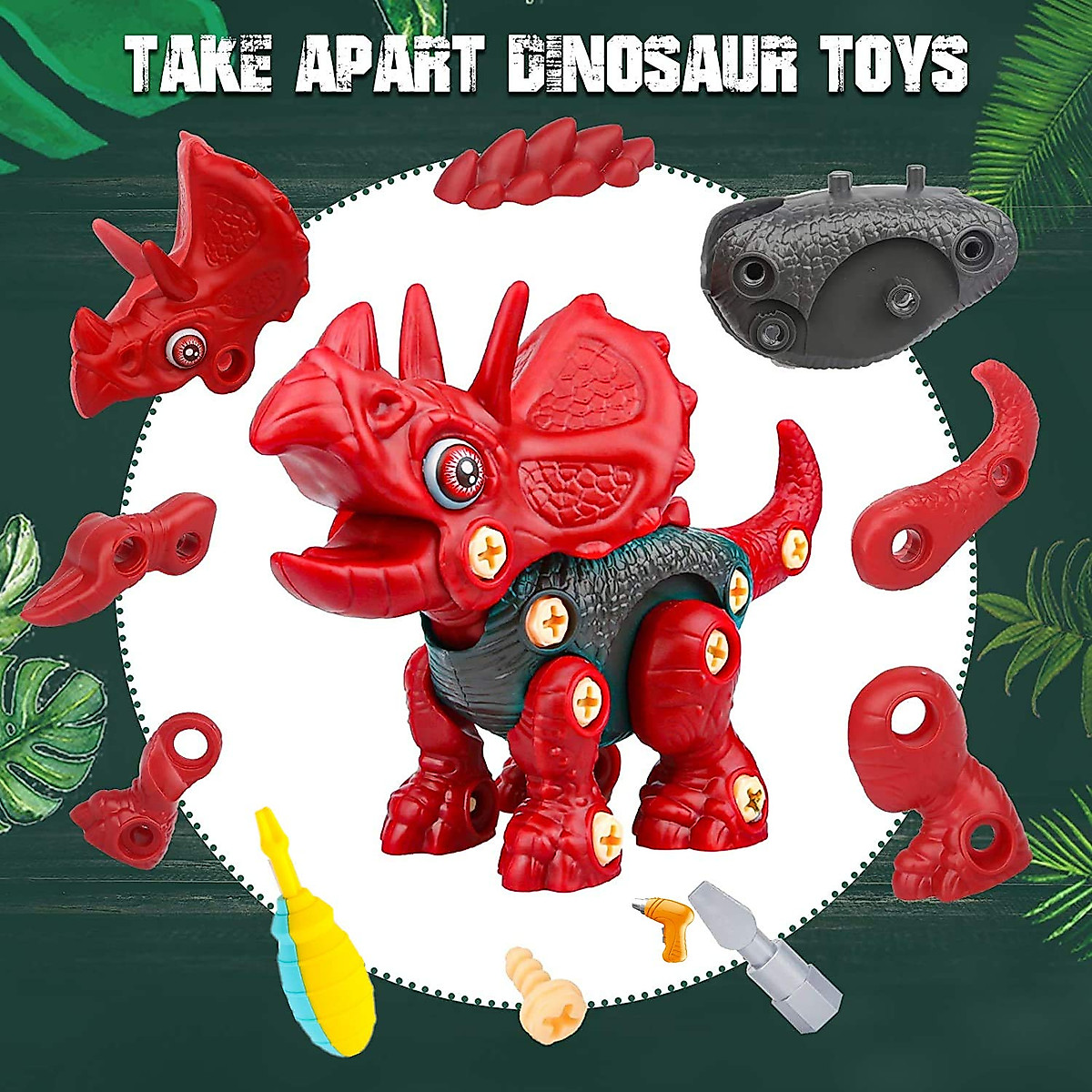 WeYingLe Take Apart Dinosaur Toys for Kids Dino Building Toy Set with Electric Drill T Rex Triceratops Velociraptor STEM Toys for 3 4 5 6 7 Year Old Boys and Girls (Triceratops)