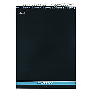 Mead Cambridge , Top Wirebound Spiral Notebook, College Ruled Memo NotePad, Stiff Back, Durable Cover Business Journal, 8-1/2" x 11", 70 Double-Sided Sheets, Navy (59882), White