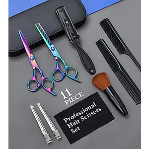 Hair Cutting Scissors Kits,11Pcs Professional Haircut Scissors Kit with Comb,Clips,Cape,New Craftsmanship Stainless Steel Hairdressing Thinning Shears Set for Barber,Salon,Home,Men,Women