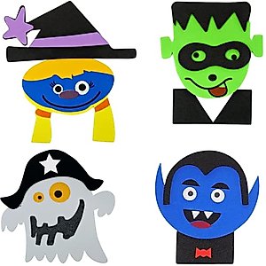 4E's Novelty Halloween Crafts for Kids (12 Pack) Bulk Foam Magnet Character Faces, Fall Crafts for Kids & Toddlers Ages 3-12