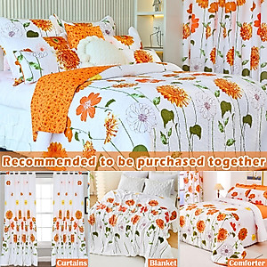 EVENHUG 100% Cotton Quilt Queen Size Orange Sunflower Bedding Set Floral Lightweight Quilt Reversible Coverlet Bedspread with 2 Pillow Shams All Seasons 3 Pieces (92"x96")